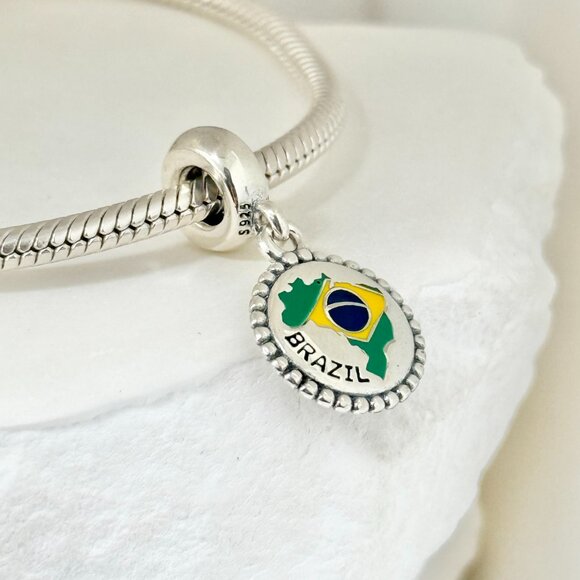 Pandora | Jewelry | Pandora Brazil Map Flag Dangle S925 Silver Charm ...